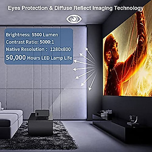Portable Mini Projector with WiFi & Bluetooth, Full HD 1080P Supported Outdoor Movie Projector Wireless Phone Mirroring, Smart Home Android Projector Digital Zoom for HDMI,USB,Laptop,PC,TV Stick,DVD