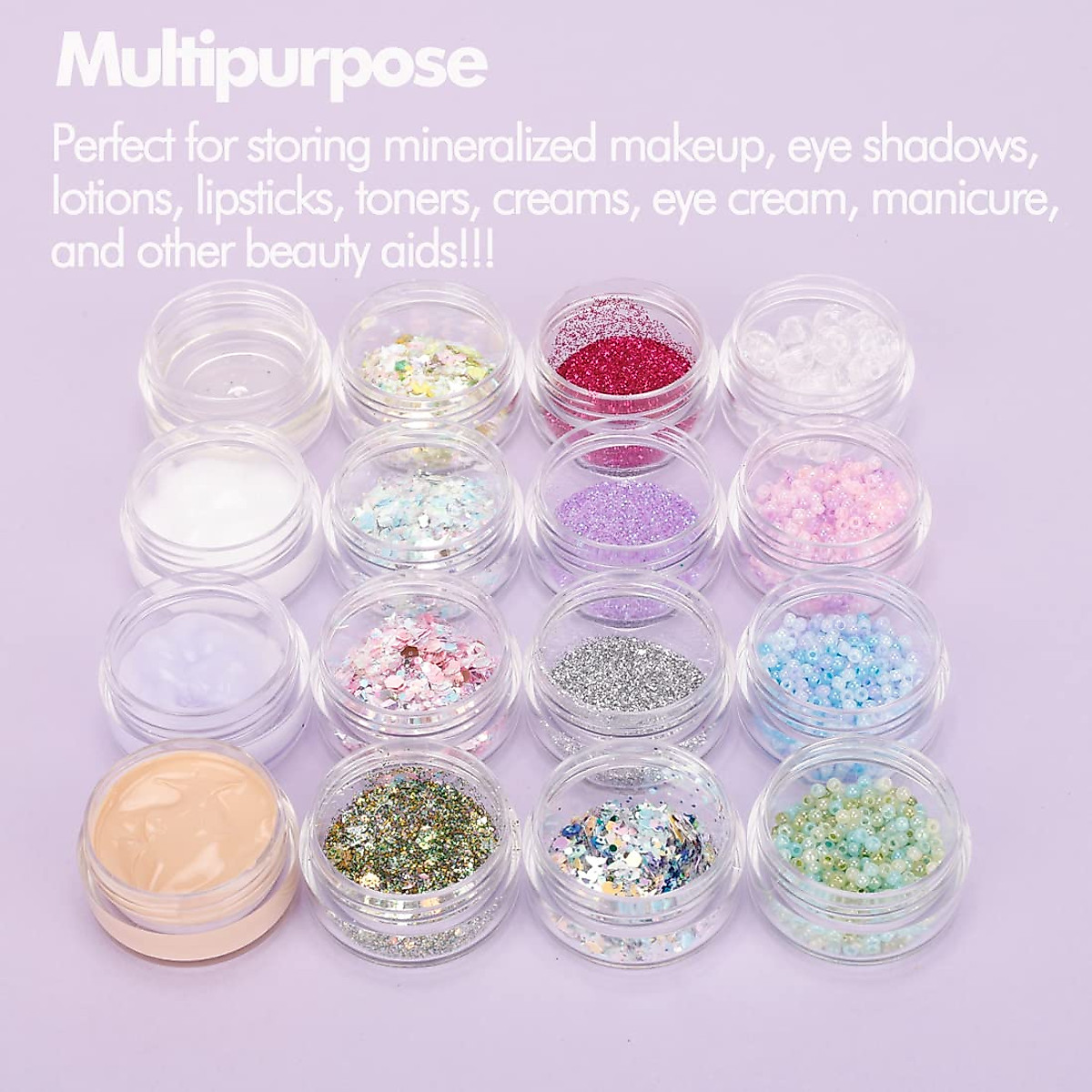 3 Gram Sample Containers with Lids, 50 Count Clear Sample Jars, Empty Lip Balm Containers, Mini Cosmetic Containers with Lids, Makeup Travel Containers with Labels, Mini Disposable Spatulas