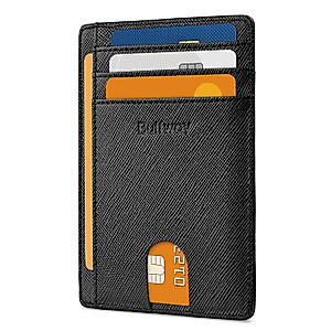 Buffway Slim Minimalist Front Pocket RFID Blocking Leather Wallets for Men and Women - Cross Black