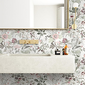 Erfoni 17.7"x118" Floral Wallpaper Boho Peel and Stick Wallpaper Floral and Leaf Contact Paper for Bedroom Decorative Wallpaper Self Adhesive Wallpaper Flower Removable Wall Paper Covering Wall Vinyl