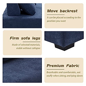 WILLIAMSPACE 85.4" Modern Sofa Couch, Luxury Sofa Couch 4 Seat Sofa with 2 Movable Heavy Backrest and Pillows, Leisure Chaise Sofa for Apartment Living Room - Navy Blue