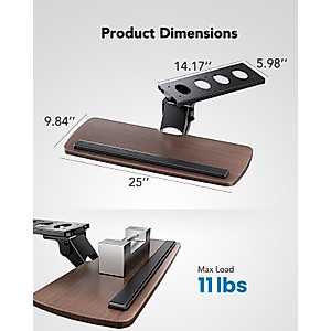 HUANUO Keyboard Tray Under Desk，360 Adjustable Ergonomic Sliding Keyboard & Mouse Tray, 25" W x 9.8" D, Brown
