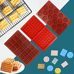 HYCSC 3 Pack Waffle Silicone Mold - 4 Cavity Square Waffle Silicone Mold, 18 Cavity Mini Round Waffle Mold, 20 Cavity Mini Square Waffle Pan, Non-Stick Silicone Waffle Mold for Baking