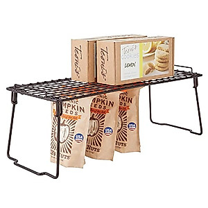 mDesign Metal Stackable Storage Shelf - 2 Tier Raised Food and Kitchen Organizer for Cabinets, Pantry Shelves, Countertops, Closet, 2 Pack, 7" x 17.3" x 6.5" - Bronze