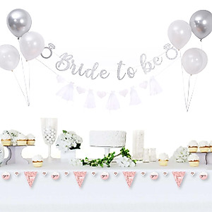 Silver Glitter Bride To Be Set,Bridal Shower Decorations,White Wedding Dress Heart Garland,Silver Balloon Decor,Bridal Wedding Party Hanging Garland,Bride To Be Wedding Love Banner Photo Props
