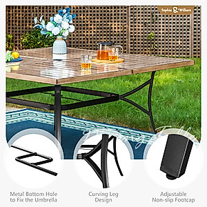Sophia & William 60" Large Outdoor Patio Table for 8, Outdoor Square Metal Dining Table with 1.9" Adjustable Umbrella Hole, All Weather Wrought Iron Furniture Table for Garden Deck, Brown