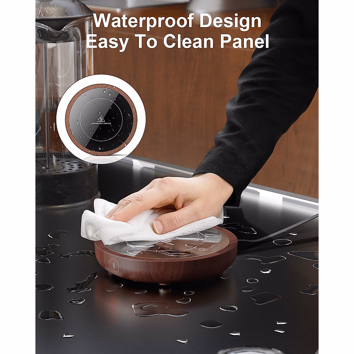 SWEETFULL Coffee Mug Warmer, 36W Electric Coffee Cup Warmer for Desk with 3-Temp Settings Advanced Temperature-Controlled Beverage Warmers Heating Plate for Coffee, Milk, Tea, Candle Wax - Wood