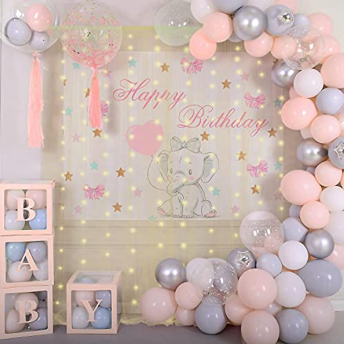 Champagne Tulle Backdrop Curtain with Lights String for Parites Wedding Sheer Backdrop Curtains for Bridal Shower Baby Shower Birthday Party Photo Shoot Background Wall Decorations 2 Panels 5×8ft