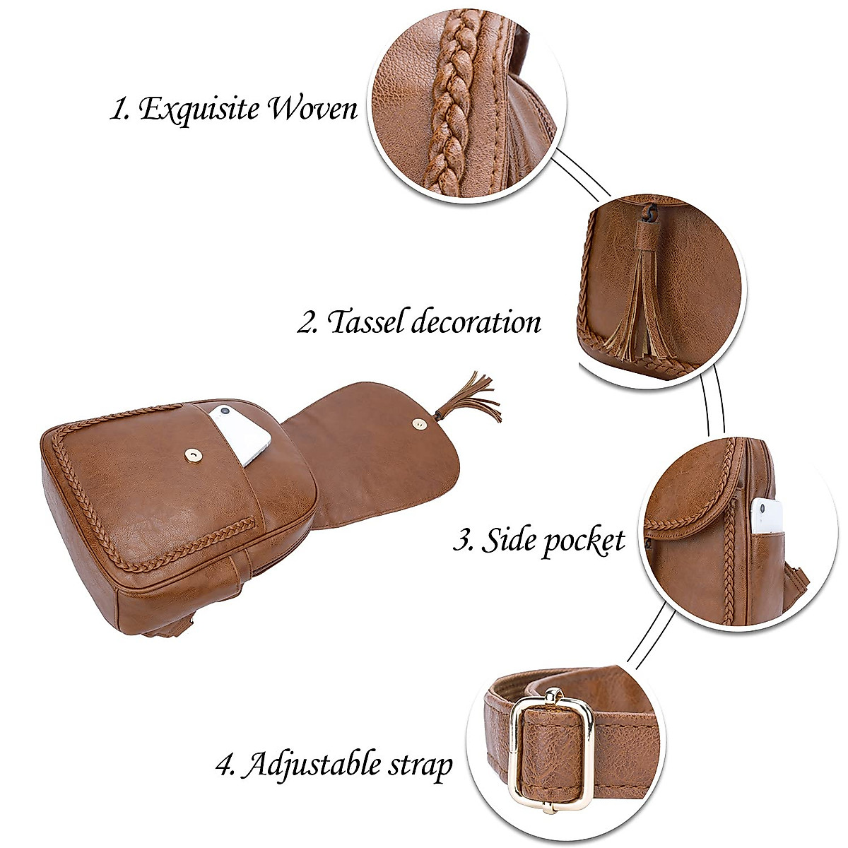 KKXIU Fashion Small Synthetic Leather Backpack Purse For Women and Ladies with Tassel (Brown)