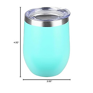 StarSpeed 12oz Wine Tumbler with lid, Stainless Steel Travel Mugs Stemless Double Wall Insulated Coffee Cup, Insulated Wine Glasses Travel Tumbler for Cold & Hot Drinks(Light Green, 1)