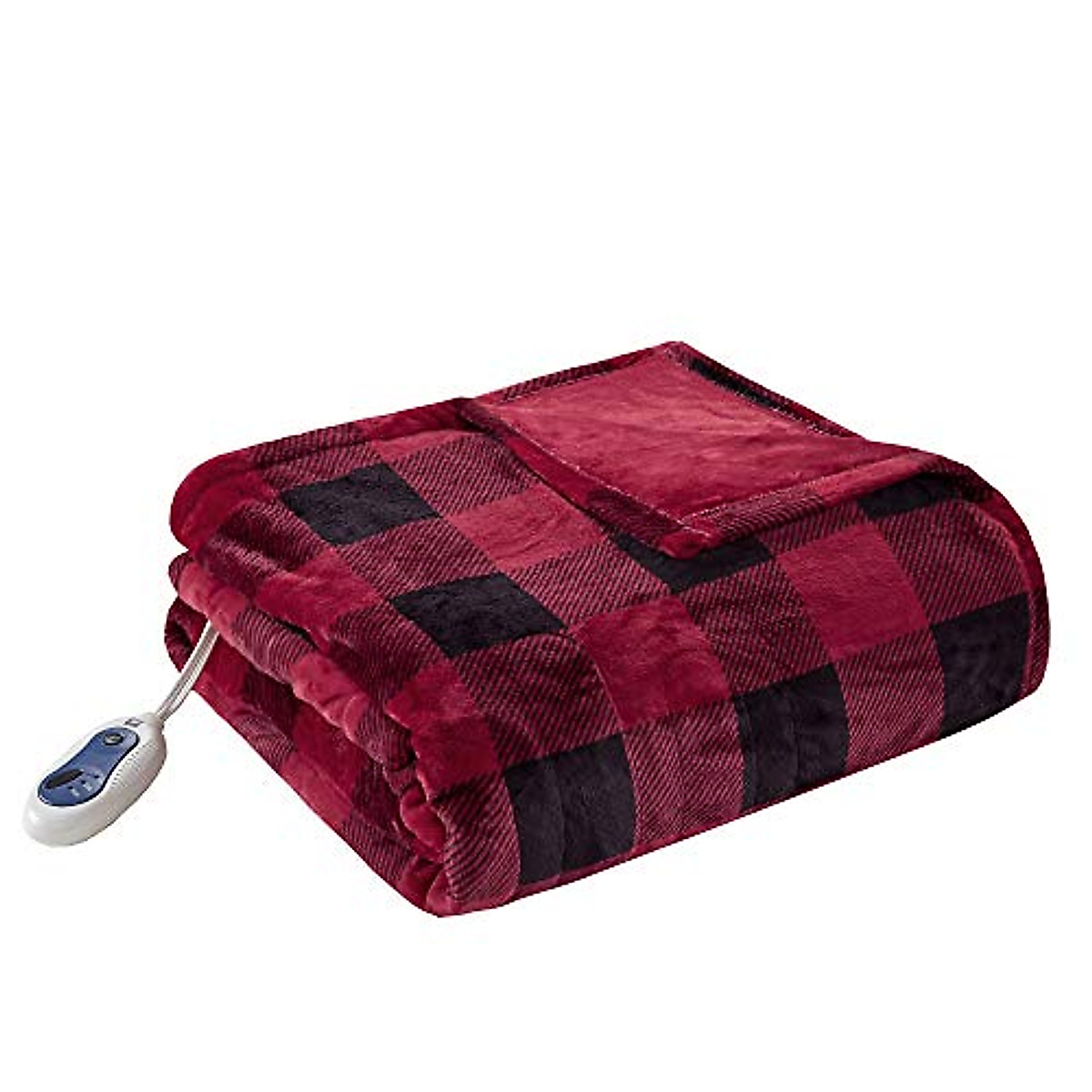 True North by Sleep Philosophy Buffalo Plaid Electric Blanket Throw Ultra Soft Plush Auto Shut Off with 3 Heat Level Setting Controller, Oversized - 5 Years Warranty, 60x70", Red
