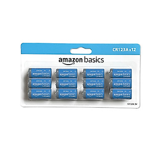 Amazon Basics 12-Pack Non-Rechargeable CR123A Lithium Batteries, 3 Volt, Up to 10-Year Shelf Life