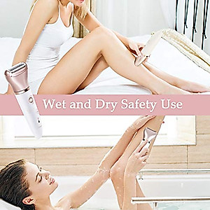 Electric Razor for Women - RenFox 2 in 1 Shaver for Women Bikini Legs Armpit Face Wet & Dry Painless Rechargeable Bikini Trimmer 2 Changeable Trimmer Heads (Rose Gold)