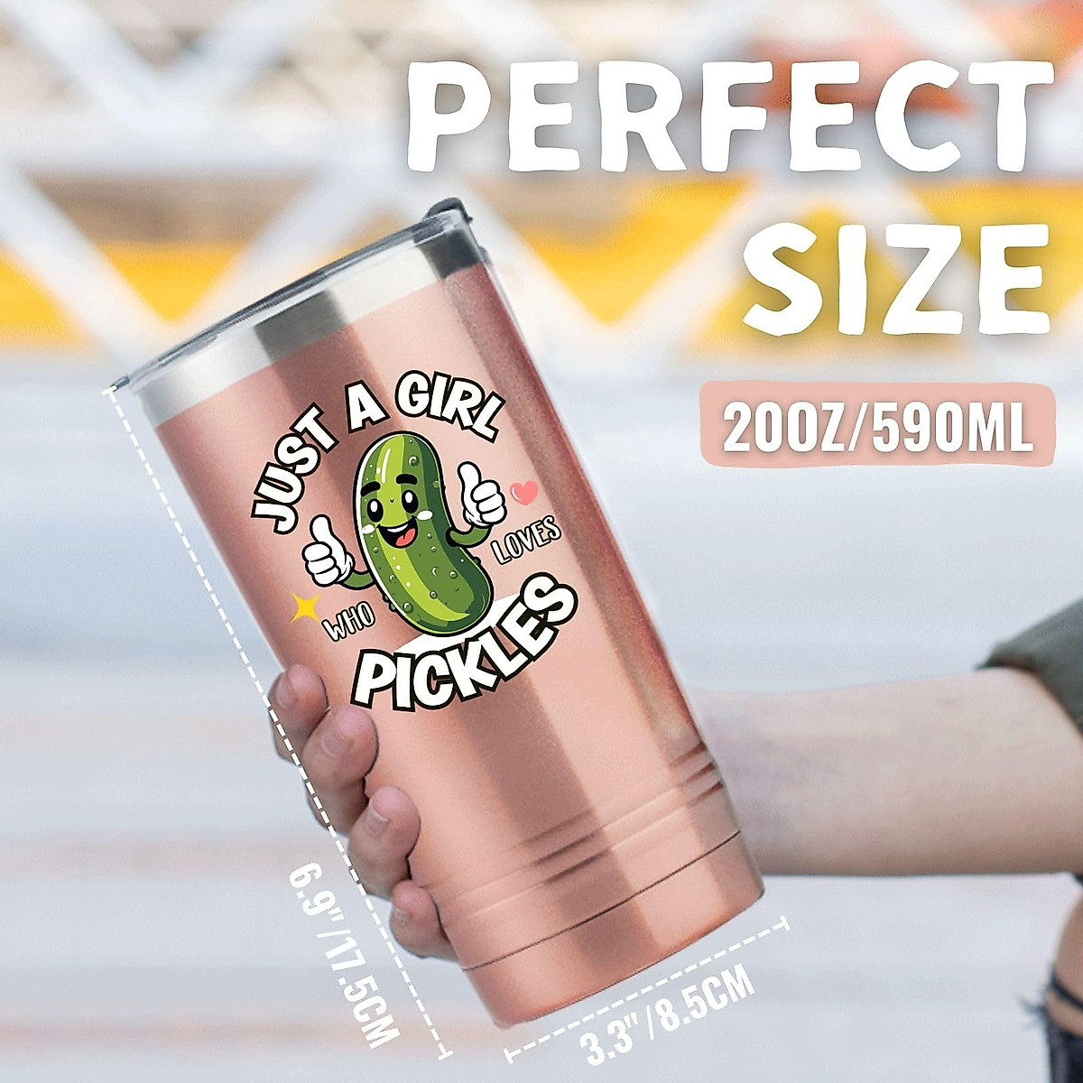 Onebttl Pickle Gifts for Women, 20 oz Travel Tumbler with Lid and Straw, Best Gifts for Her on Christmas/Birthday, Gift Box Included, Just a Girl Who Loves Pickles