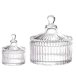 R FLORY Glass Jars Bathroom Organizer Qtip Holder Vanity Canister Jar Glass Lid Cotton Swabs Container 2 PCS/set (Transparent)