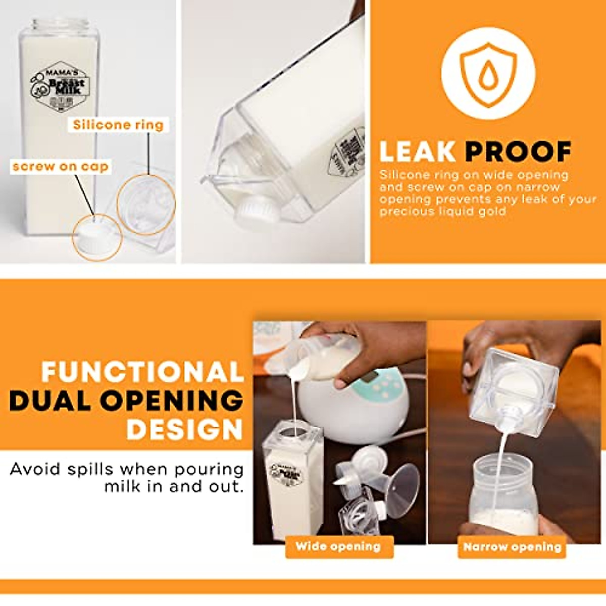 Breast Milk Pitcher for fridge - 3PACK 17oz Breast milk storing containers w/ 10pcs breastfeeding stickers for adults | Acrylic Milk carton water bottles | breastmilk storage bottle formula pitcher