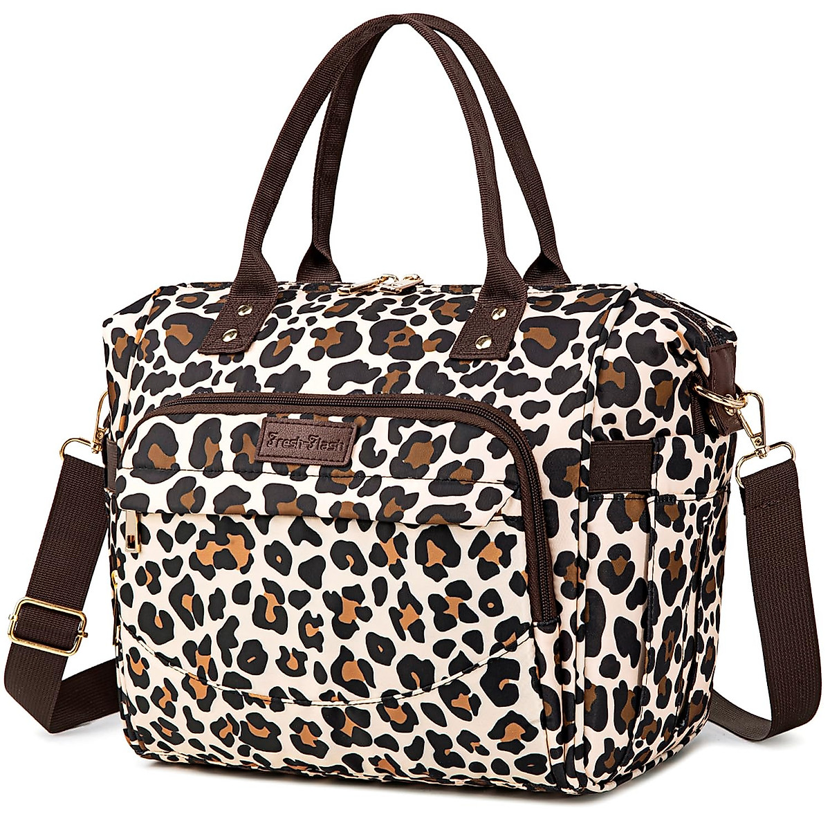 Fresh-flash Insulated Lunch Bag for Women Work, Leakproof Lunch Box Tote Bag, Wide Open Lunch Cooler Tote, Women Lunch Bags with Removable Shoulder Strap & Side Pockets-Leopard