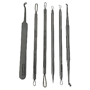 German Stainless Professional set of 6- Blackhead Remover Comedones Extractor Acne Removal Kit for Blemish,Whitehead Popping, Zit Removing for Nose Face Tools-Blackhead Removal w/zipper Leather case
