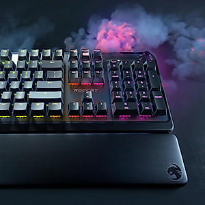 ROCCAT Pyro Mechanical PC Gaming Keyboard, RGB Lighting, AIMO Illumination, Wired Computer Keyboard, Detachable Wrist/Palm Rest, Linear Feel Red Switches, Brushed Aluminum Top Plate, Black