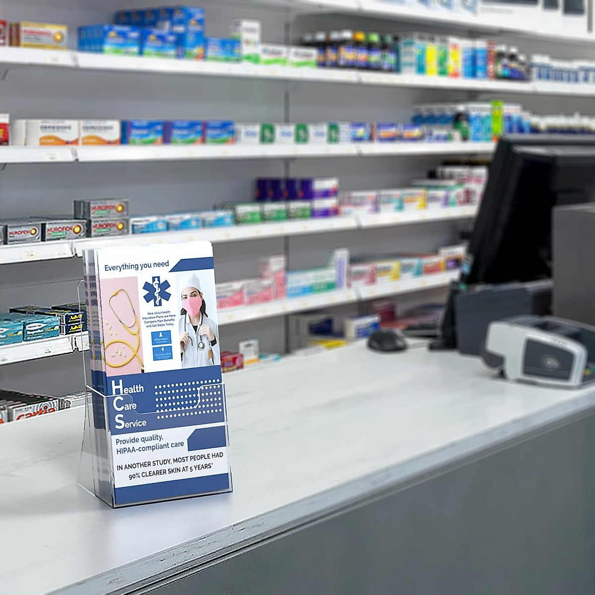 Marketing Holders 10 Pack 4.25" Brochure Holder Countertop Dispenser Holds Rack Cards Single Pocket Tri Fold Trade Show Pamphlet Bin for Waiting Rooms Gyms and Retail Shops Clear Acrylic