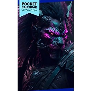 Pocket Calendar 2024 - 2026 With Moon Phase: Three-Year Monthly Planner for Purse , 36 Months from January 2024 to December 2026 | Samurai with sword | Lion head | Aggressive