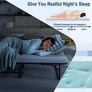 Giantex Folding Bed with 4" Mattress for Adults, Twin Size Rollaway Guest Beds w/Sturdy Metal Frame & Memory Foam Mattress, Easy Storage, Portable Bed on Wheels for Office Room Living Room