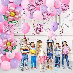 Butterfly Theme Party Decorations, Butterfly Birthday Decorations with Pink Purple Balloon Arch Kit Butterfly Photography Backdrop Banner and Tablecloth for Girls Women Birthday Party Decor