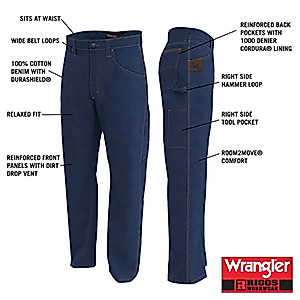 Wrangler Riggs Workwear mens Utility jeans, Antique Indigo, 36W x 30L US