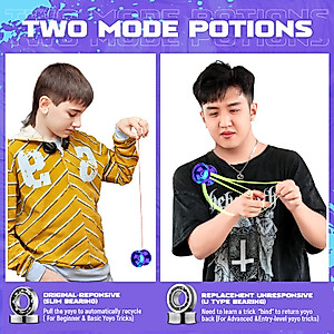 Yoyo Professional Responsive Yoyo V8 - Dual Purpose Yoyo for Kids Beginners, Pro Metal Yo Yo for Adults with Unresponsive Yoyo Bearing + 12 Yoyo Strings, Yo-yo Case Bag, Removal Tool (Purple Blue)