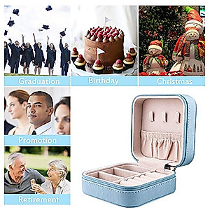 JIDUO Duomiila Small Jewelry Box, Travel Mini Organizer Portable Display Storage Case for Rings Earrings Necklace,Gifts for Girls Women (Blue-1)