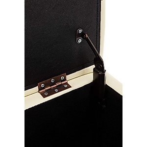 Wovenbyrd Classic 24-Inch Wide Rectangular Tufted Storage Ottoman Footstool with Hinged Lid, Cream Faux Leather