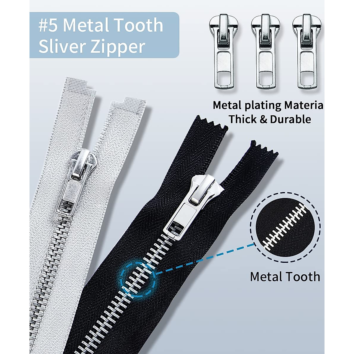 Zipper Repair Kit (52 Pcs), Universal #5 Zipper Replacement Slider Kit, Zipper Pull Replacement, Zipper Fix Repair Kit for Jackets, Coats, Boot, Backpack, Hoodie, Metal, Plastic & Nylon Coil Zippers