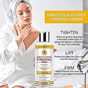 Hibiscus and Honey Firming Cream, Neck Firming Cream, Double Chin Reducer, Skin Firming and Tightening Lotion Cream, Neck Cream for Sagging Skin, Body Tight Cellulite Cream, Firming Lotion for Body Loose Skin-Anti Aging, Lifting, Anti Wrinkles-With Collag
