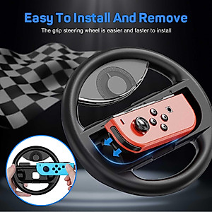momen Switch Steering Wheel for Switch Joycon Controller, Switch Racing Wheels Grip Family Use Accessories for Mario Kart 8 Deluxe 2 Pack (Black)