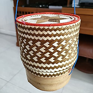 Bamboo Sticky Rice Serving Basket Handmade ''KRA-Tip'' Thai Laos Traditional Weave Wickerwork with Vegetable Based Dye Serving Travel Picnic Keeping Sticky Rice After Steaming Keep Sticky Rice Warm