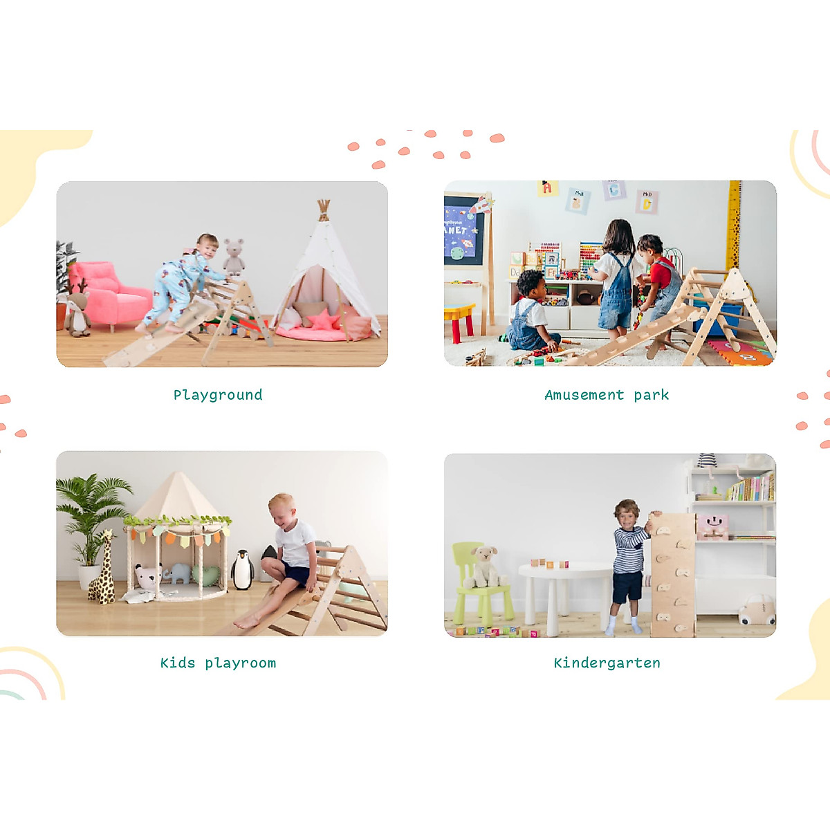 Woodandhearts 3 in 1 Pikler Triangle Set, Montessori Baby Climbing Set - Pikler Triangle Gym - Toddler Jungle Gym - Climbing Toys for Toddlers 1-3 Inside