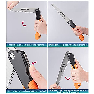 Garden Tool Set URASISTO Folding Saw, Garden Pruning Shears,Gardening Tool Kit with Roll Up Carry Bag Included, Ideal Garden Tool Kit Gifts for Women and Men