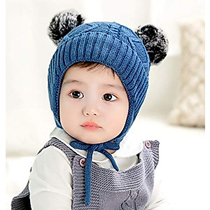 GZMM Toddler Infant Baby Winter Earflap Beanie Hat Cotton Lined Unisex Cap(Navy, 1-3 T)