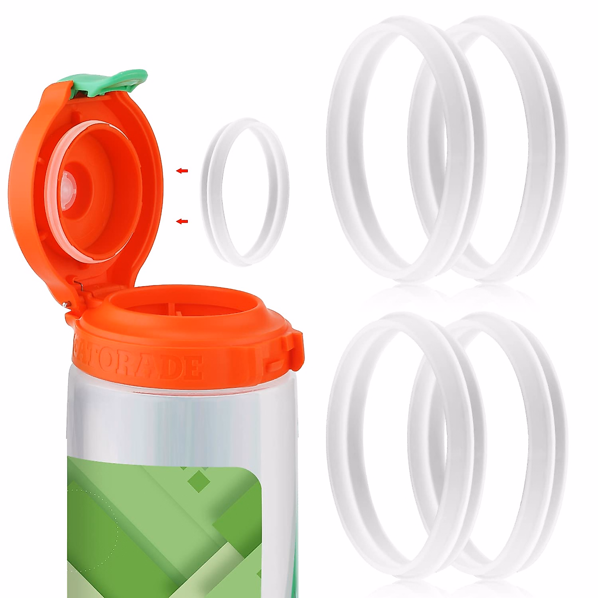 4pcs Replacement Gasket Compatible with Gatorade Water Bottle, Clear Silicone Lid Seal Replacement for Gx Bottle Seal Rubber Seal Ring Replacement Accessory Part for 30oz GX Pods