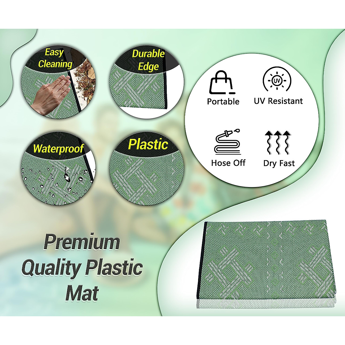 ARSUK Outdoor Plastic Rug for Patio Clearance 59"x39", Beach Picnic Blanket, Reversible Floor Mat for Garden, Camping Carpet, RV Porch, Deck, Backyard, Balcony, Lightweight Foldable