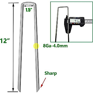 AAGUT 12 Inch 8 Gauge Galvanized Garden Landscape Staples Fence Stakes 20 PCS Anti-Rust Landscape Pins for Secure Lawn Fabric, Weed Barrier Fabric, Ground Cover, Dripper Irrigation Tubing Soaker Hose