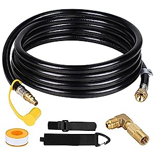 Eazy2hD 20FT RV Quick Connect Propane Hose with 1/4" Quick Plug Propane Elbow Adapter, Propane Extension Hose for Blackstone 17"/22" Griddle, RV Quick-Connect Kit(with Buckle Velcro + Sealing Tape)