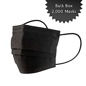 BH Supplies 2000 PCs Bulk Face Mask (40 Packs, 50pcs/Pack), Non Woven Thick 3-Layers Breathable Facial Masks with Adjustable Earloop, Mouth and Nose Cover - Black