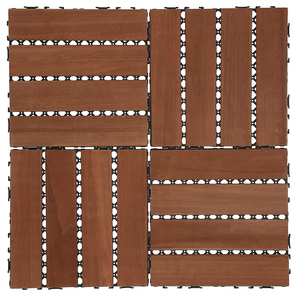 Interlocking Deck Tiles, 11Pcs Wood Flooring Tile Splicable Interlocking Floorboard for Home Outdoor Decking Garden Patio Balcony Decoration