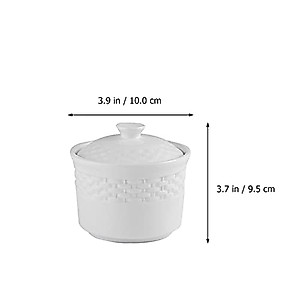 Operitacx Ceramic Stew Pot with Lid and Spoon Japanese Small Steam Soup Bowl Steaming Cup Serving Dish Seasoning Jar for Cereal Rice Chili Beef Stew Medicinal Birds Nest Egg Custard Appetizer