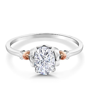 Gem Stone King 925 Silver and 10K Rose Gold Oval Gemstone Birthstone Engagement Ring | Oval 7X5MM | Wedding Engagement Anniversary Solitaire Promise Ring For Women