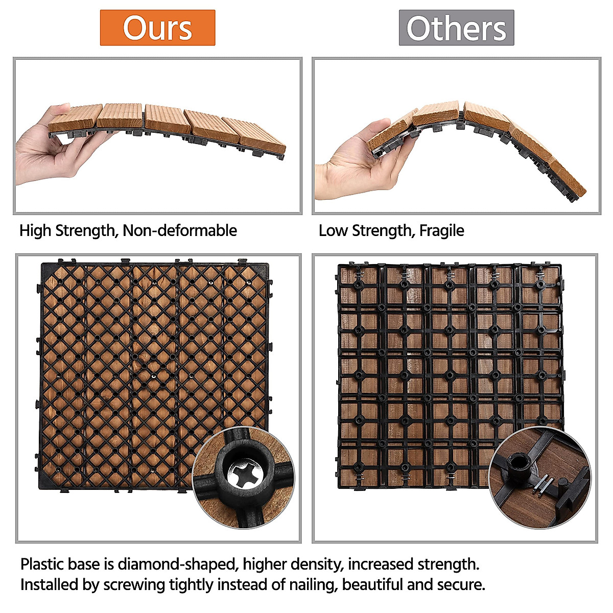 Yaheetech 27PCS Interlocking Patio Deck Tiles Outdoor Flooring for Garden Poolside Fir Wood Indoor Natural Wood