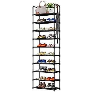 LINZINAR Shoe Rack Organizer 10 Tier Space Saving Shoe Shelf Storage Sturdy Metal Shoe Tower for Closet Entryway Bedroom, Black