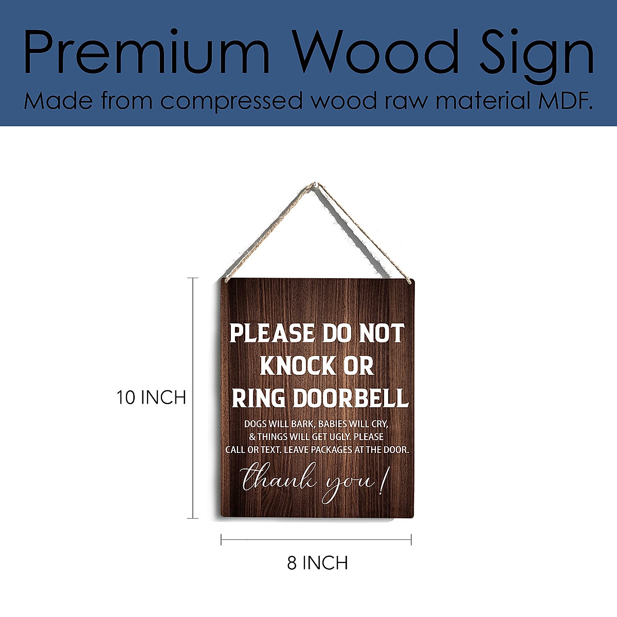 No Soliciting Sign for House Please Do Not Knock Or Ring Doorbell Ring Doorbell Wooden Hanging Sign No Soliciting Signs for Home No Soliciting Yard Sign for Door 10x8 Inches