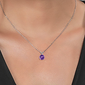 Gem Stone King 925 Sterling Silver 8MM Round Gemstone Birthstone 4-Prong Solitaire Pendant Necklace For Women with 18 Inch Silver Chain